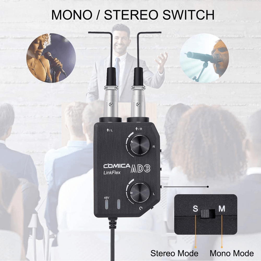 Interface Mixer Áudio XLR Comica LinkFlex AD3 Dual-Channel - WorldView