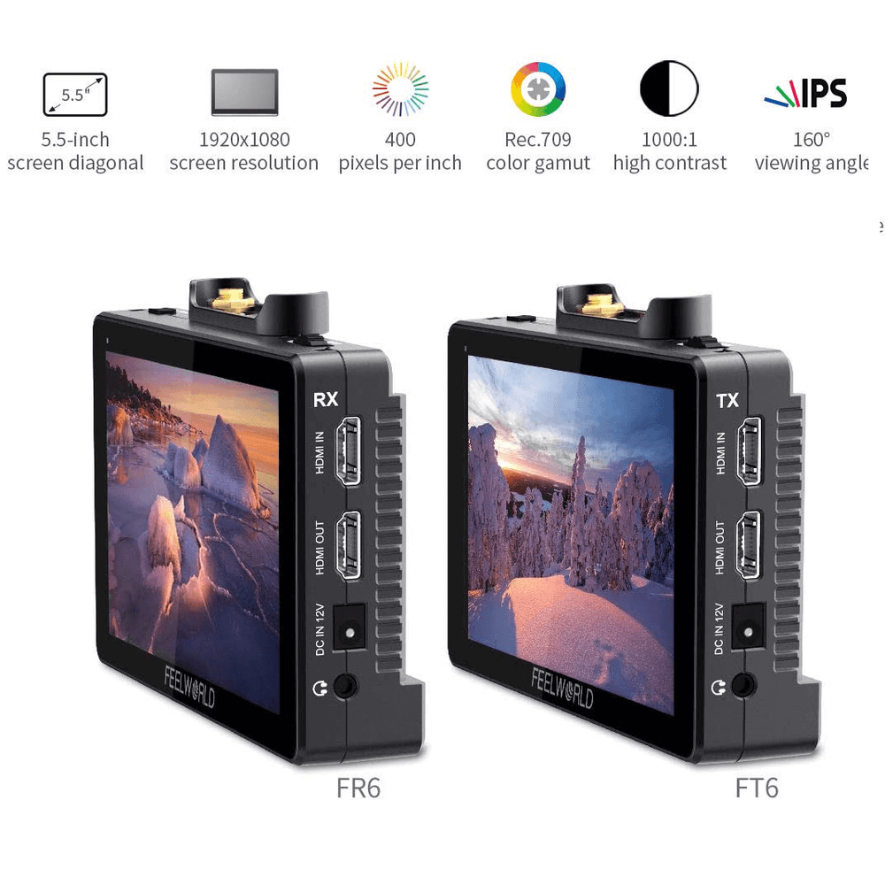 Kit 2x Monitores FeelWorld FR6 FT6 Wireless - eMania Foto e Video