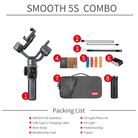Gimbal Zhiyun Smooth 5S Combo para Celular - eMania Foto e Video