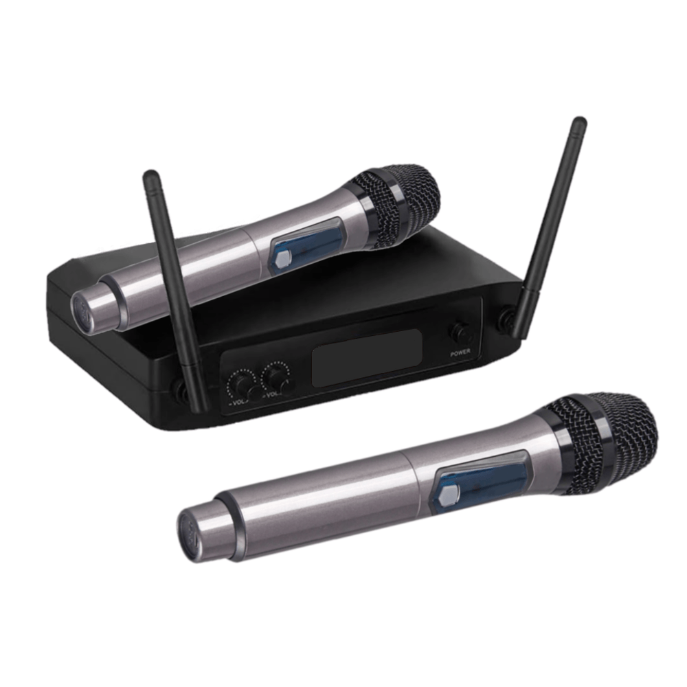 Sistema Microfone Mão Duplo HT-014 - eMania Foto e Video