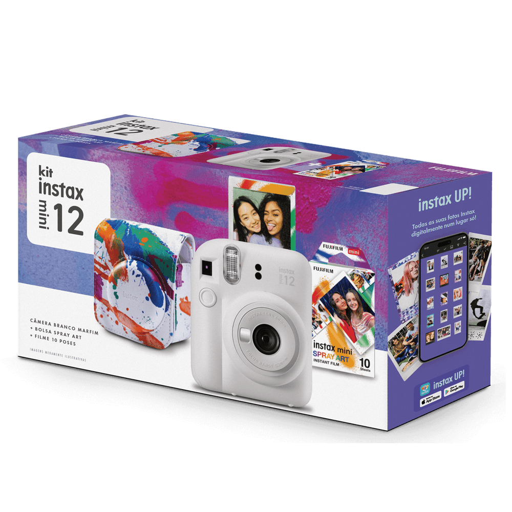 Kit Instax Mini 12 Spray-Art Branca + Bolsa - eMania Foto e Video