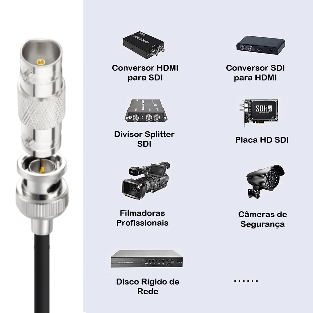 Cabo SDI / BNC 12G 4K Adaptador 2 Metros - eMania Foto e Video