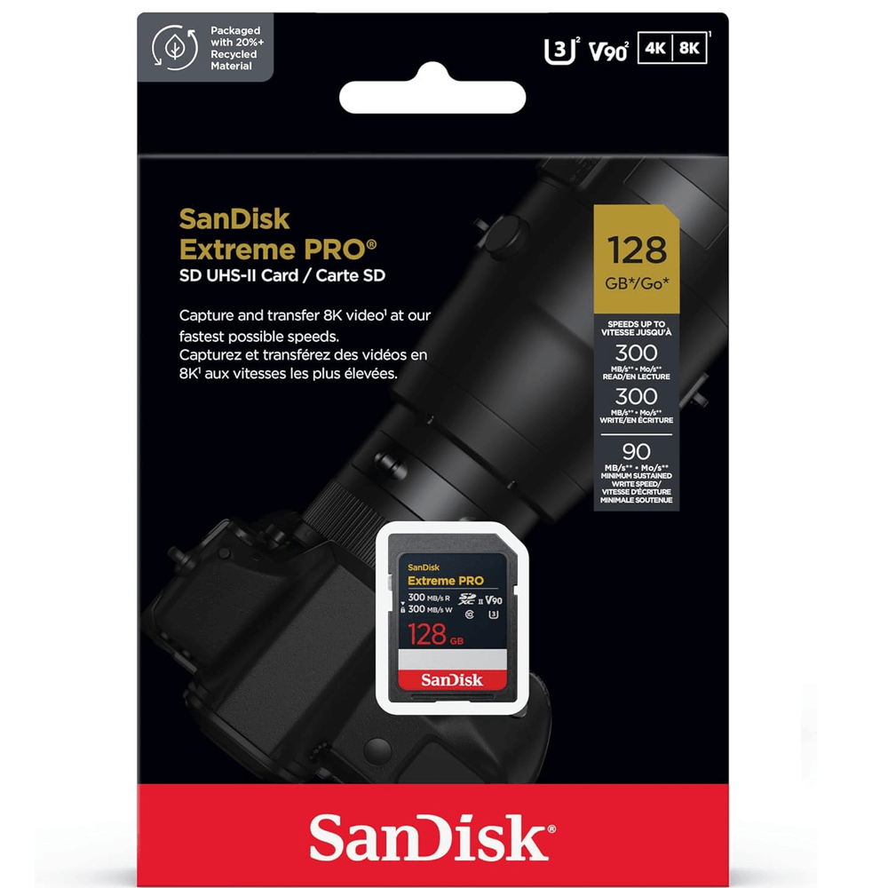 Cartão SDXC SanDisk 128Gb Extreme Pro 300Mb/s - eMania Foto e Video