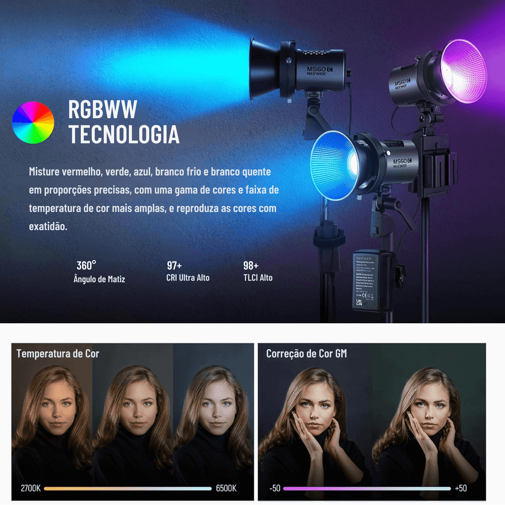 Neewer MS60C LED RGB 65W Luz Contínua - WorldView